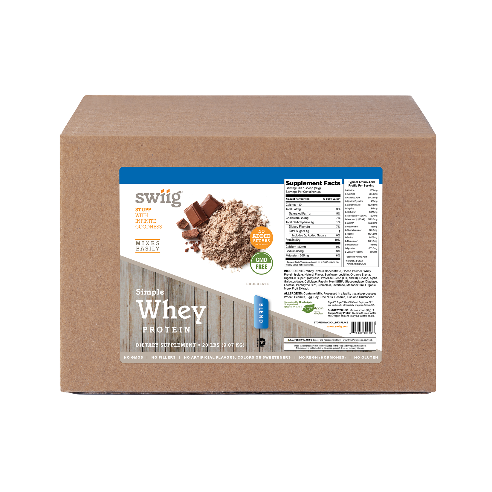 swiig Simple Whey No Sugar Added Chocolate - 20lb – PFC Orders